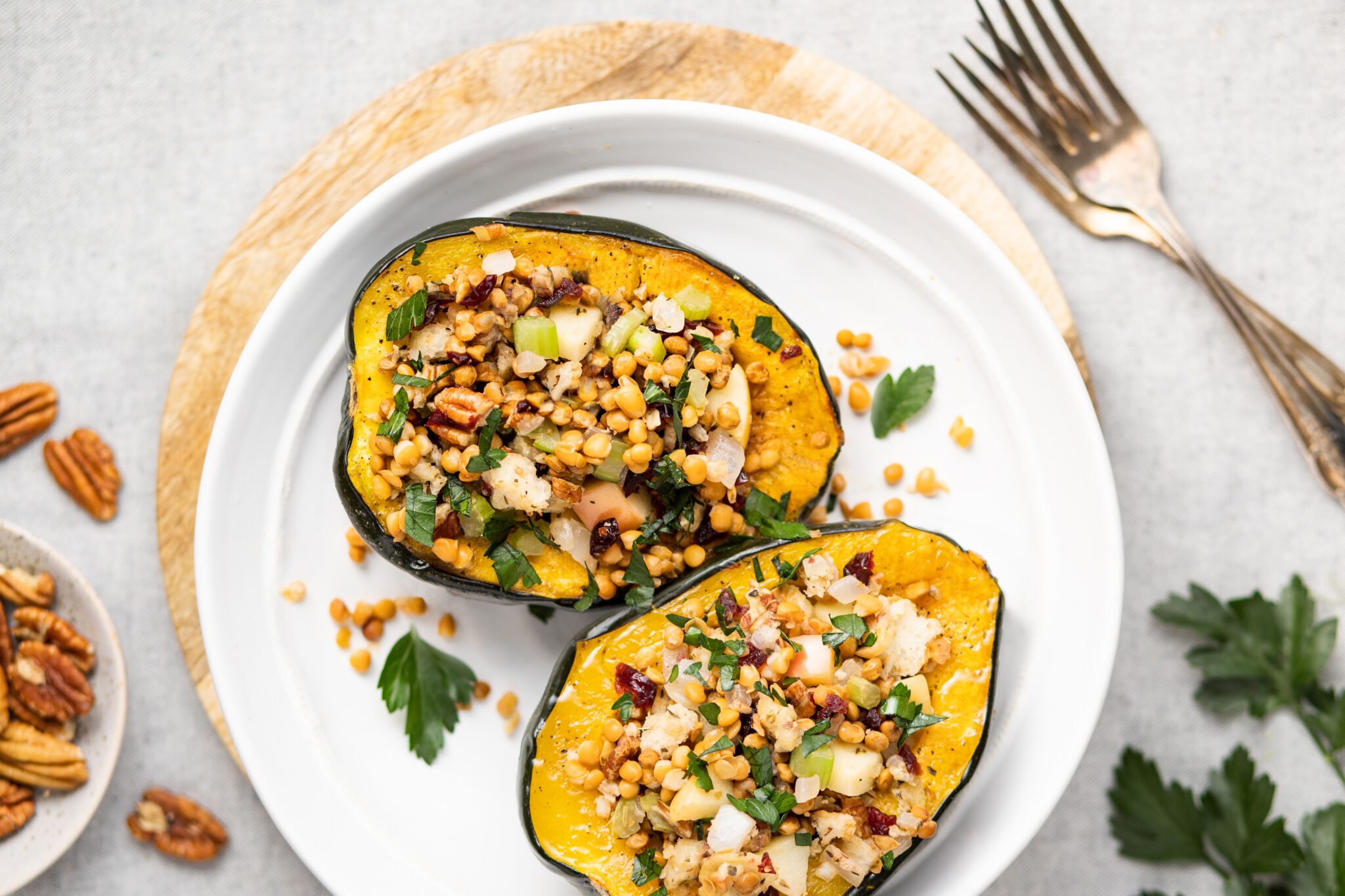 Roasted Acorn Squash with Lentil Stuffing - Alberta Pulse Growers